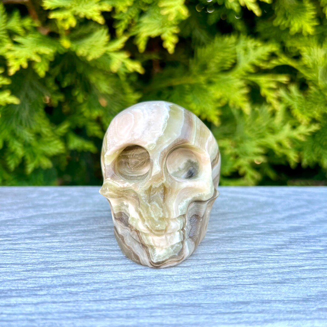 Banded Calcite Crystal Gemstone Skull Hand Carved Display Figurine ...