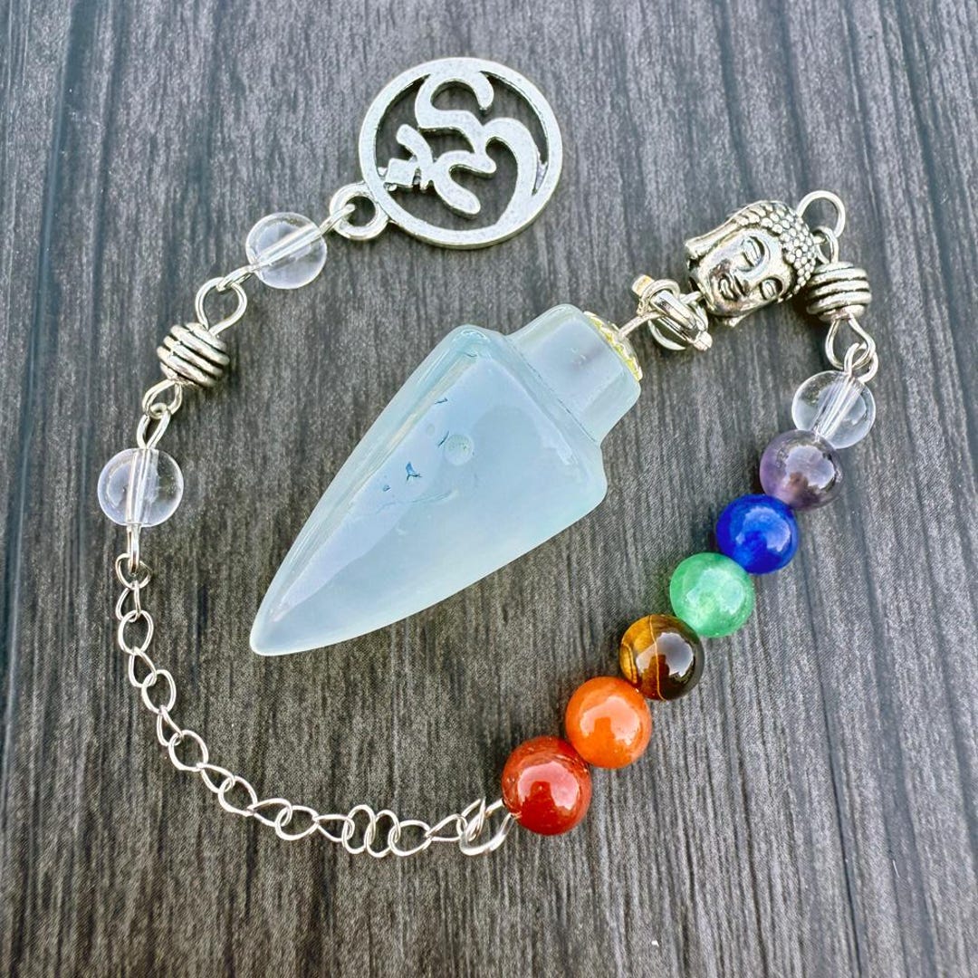 Chalcedony Teardrop Pendulum With Buddha Chakra Chain Meditation ...