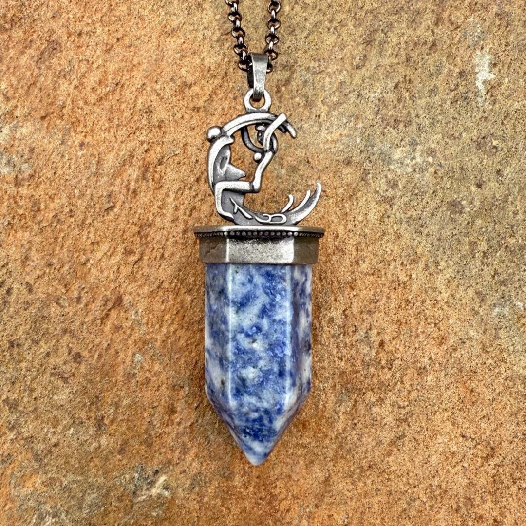 Sodalite Moon Rider Lady Moon Goddess Antiqued Silver Crystal Point ...