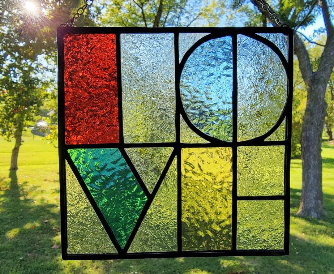 Geometric Stained Glass love Panel / Stained Glass Panel / Love Sun ...