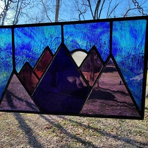 Mountain Sun Catcher, Stained Glass Mountain Peaks, Mountain Decor ...