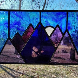 Mountain Sun Catcher, Stained Glass Mountain Peaks, Mountain Decor ...
