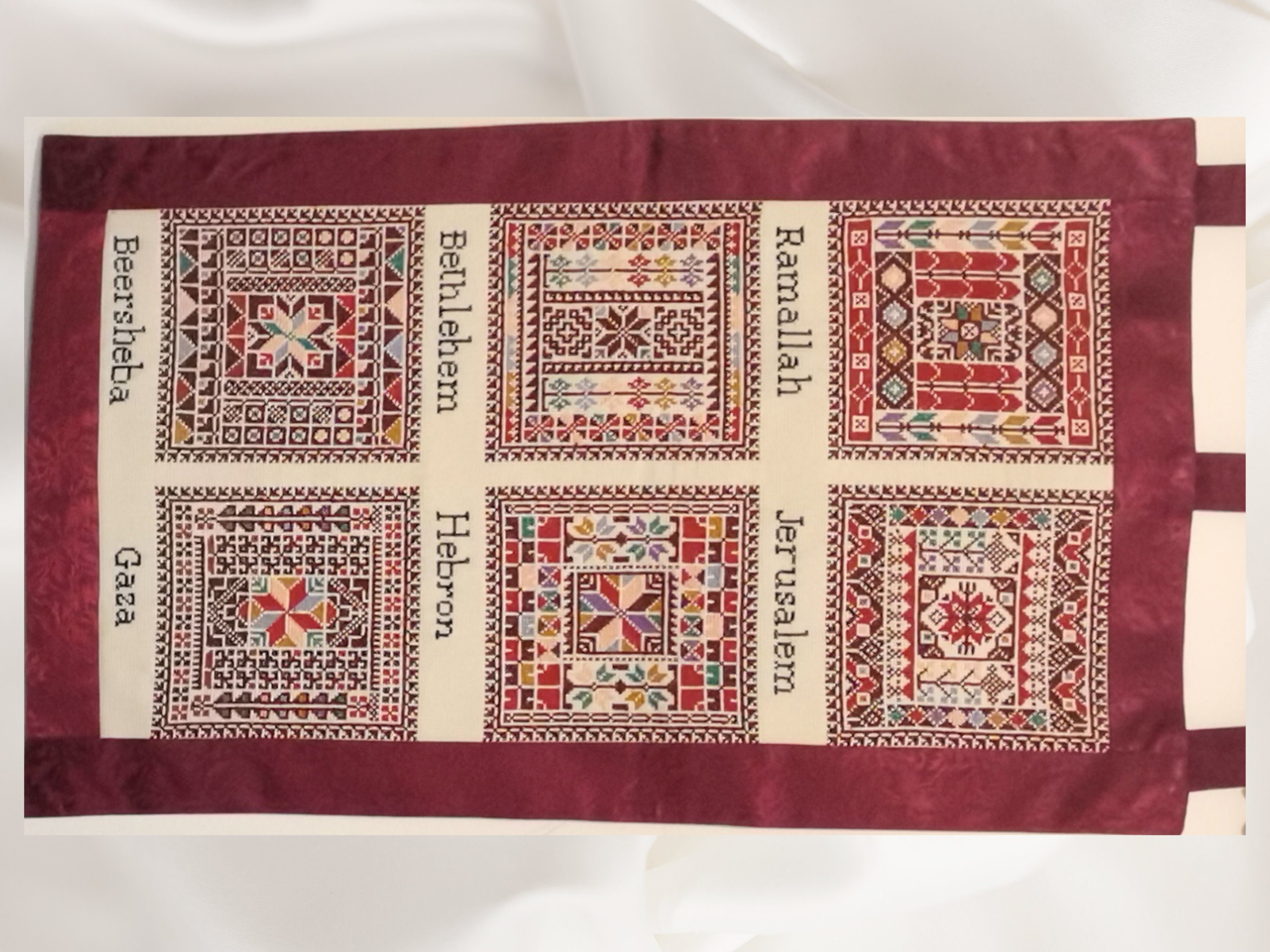 Palestinian Cities Thobe Collar Hand-embroidered Cross Stitch Wall Art ...