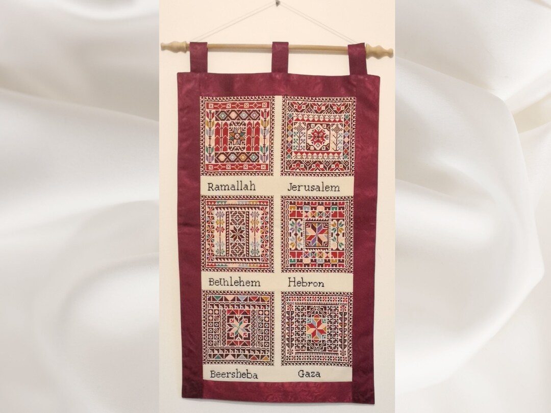 Palestinian Cities Thobe Collar Hand-embroidered Cross Stitch Wall Art ...