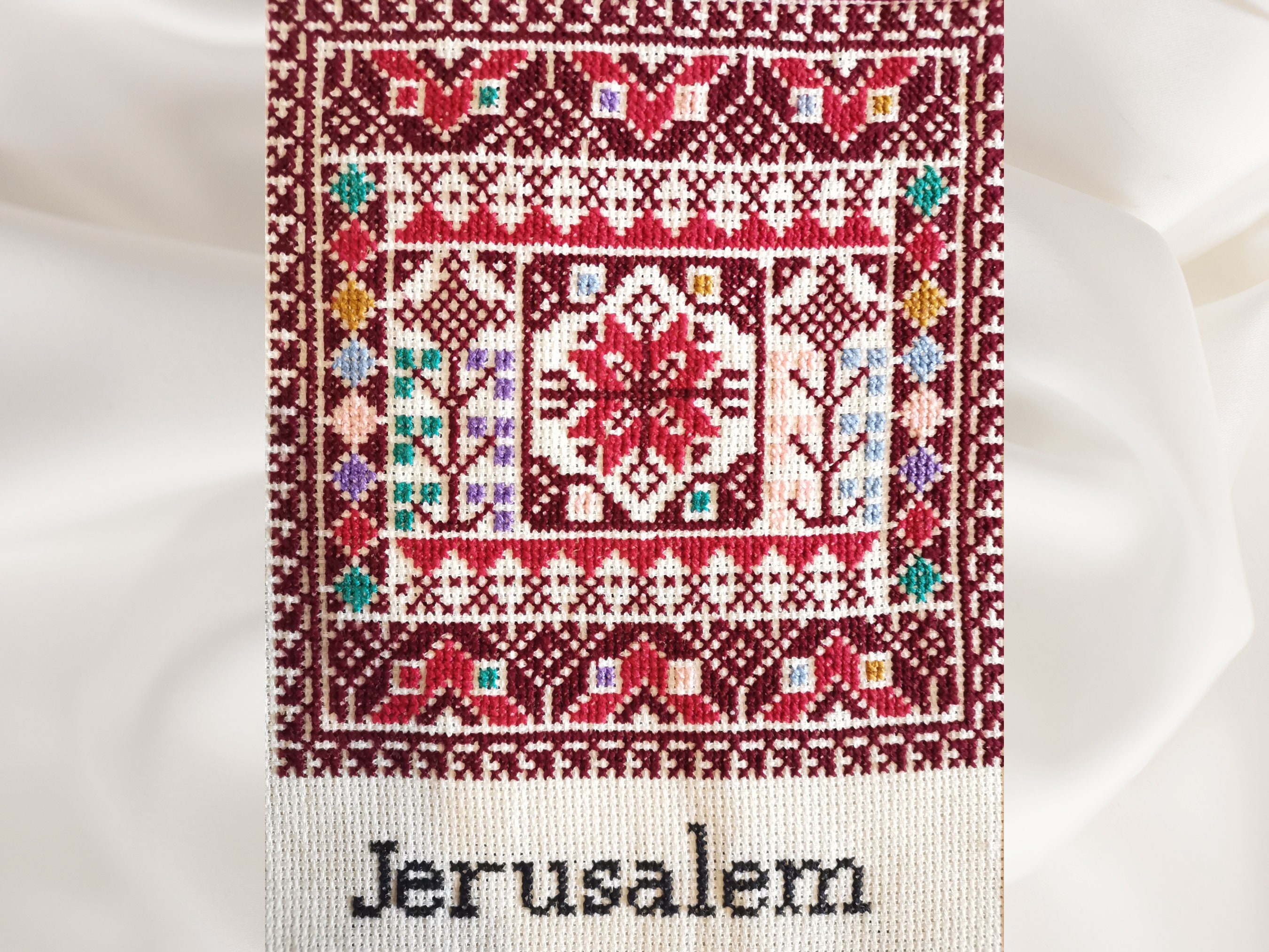 Palestinian Cities Thobe Collar Hand-embroidered Cross Stitch Wall Art ...