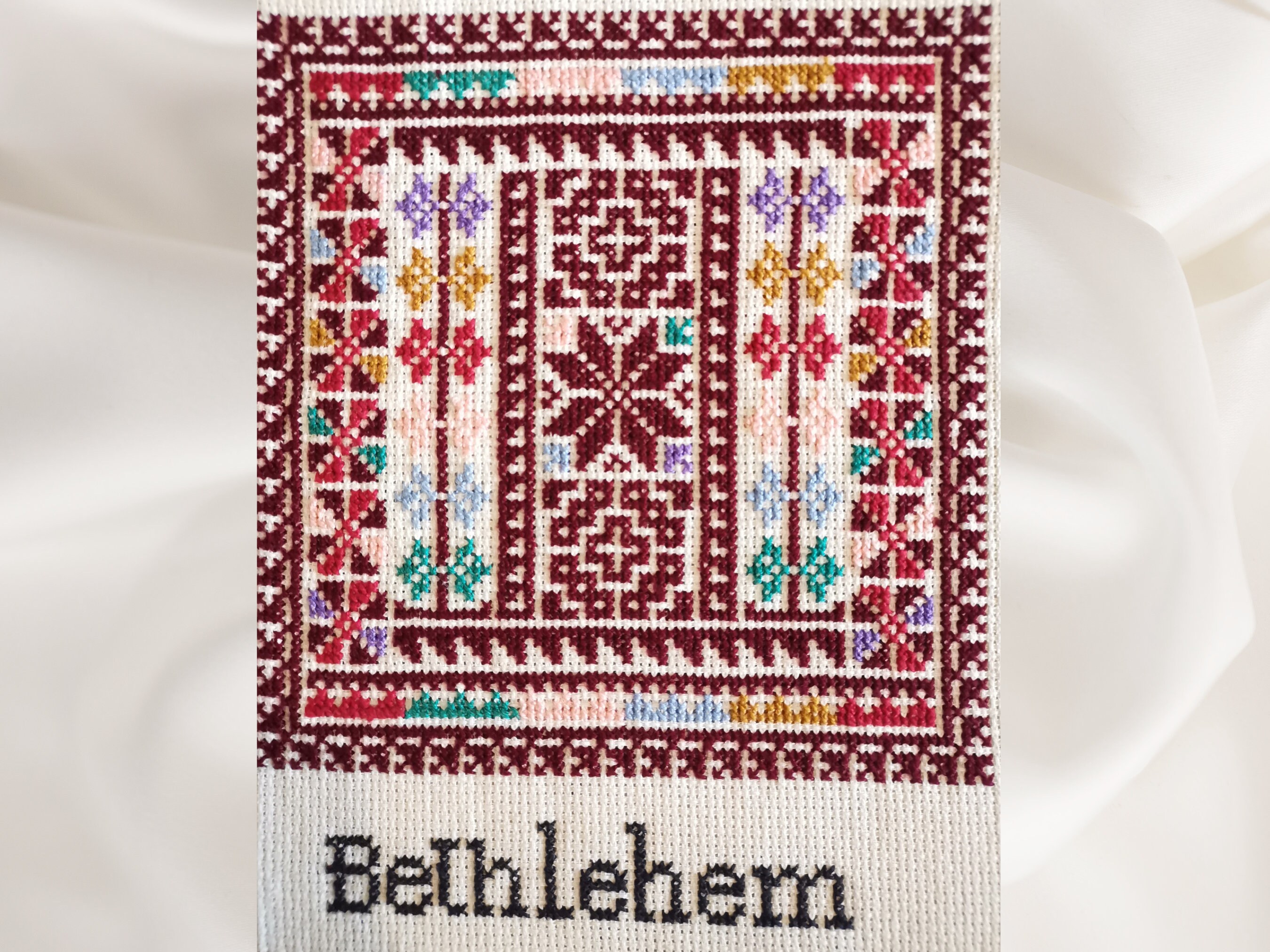 Palestinian Cities Thobe Collar Hand-embroidered Cross Stitch Wall Art ...