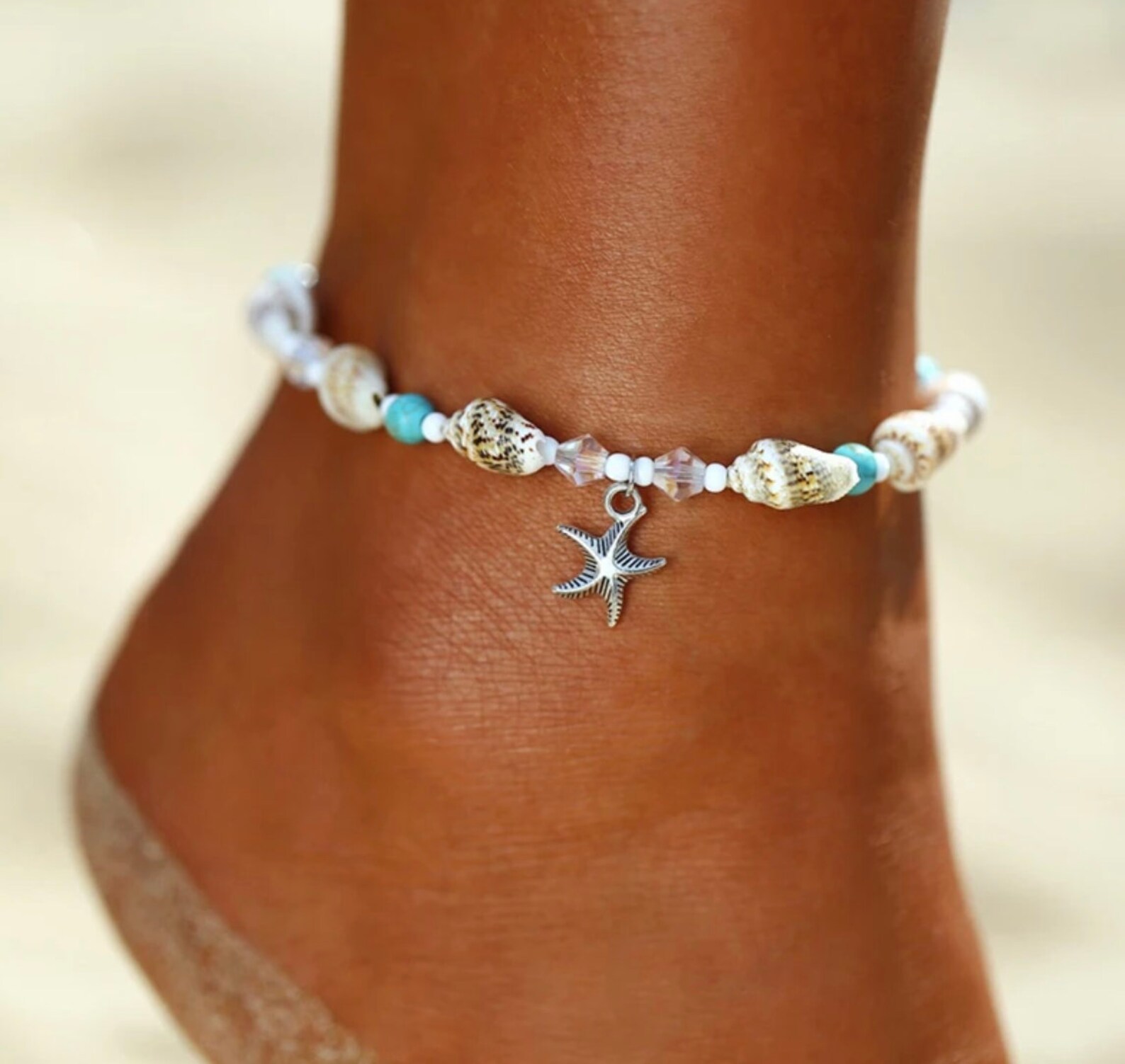 Handmade Beach Anklet Tulip Shells Turquoise Beads & Tulip - Etsy UK