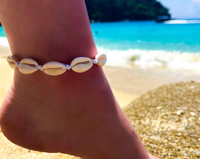 White Cowrie Shell Anklet | Seashell Ankle Bracelet | Beach Jewellery ...