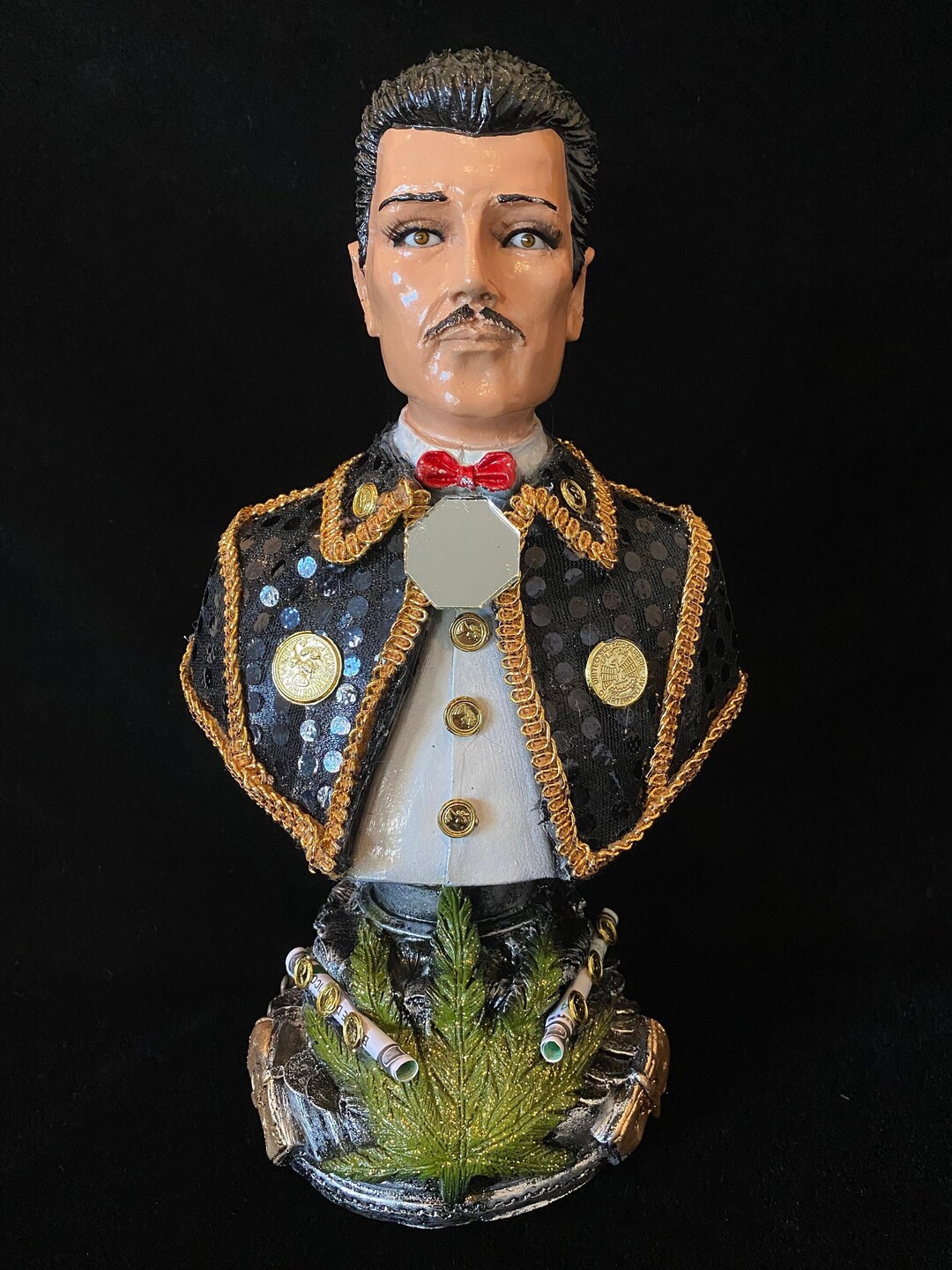 Jesus Malverde Black and Gold Bust - Etsy