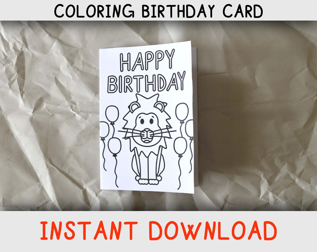 Lion Birthday Coloring Card for Kids (printable Digital Download) - Etsy