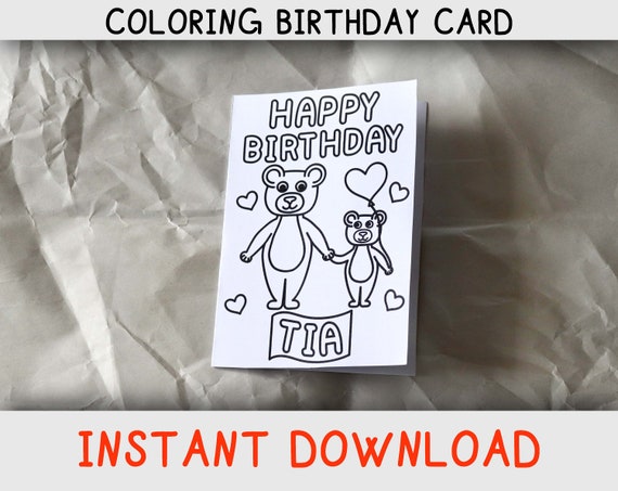Happy Birthday Coloring Card for Tia From Child / Childern - Etsy