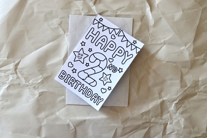 Happy Birthday Coloring Card for Two Year Old Who Loves Coloring Pages ...