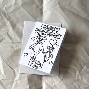 Happy Birthday Coloring Card for Tia From Child / Childern With Bears ...