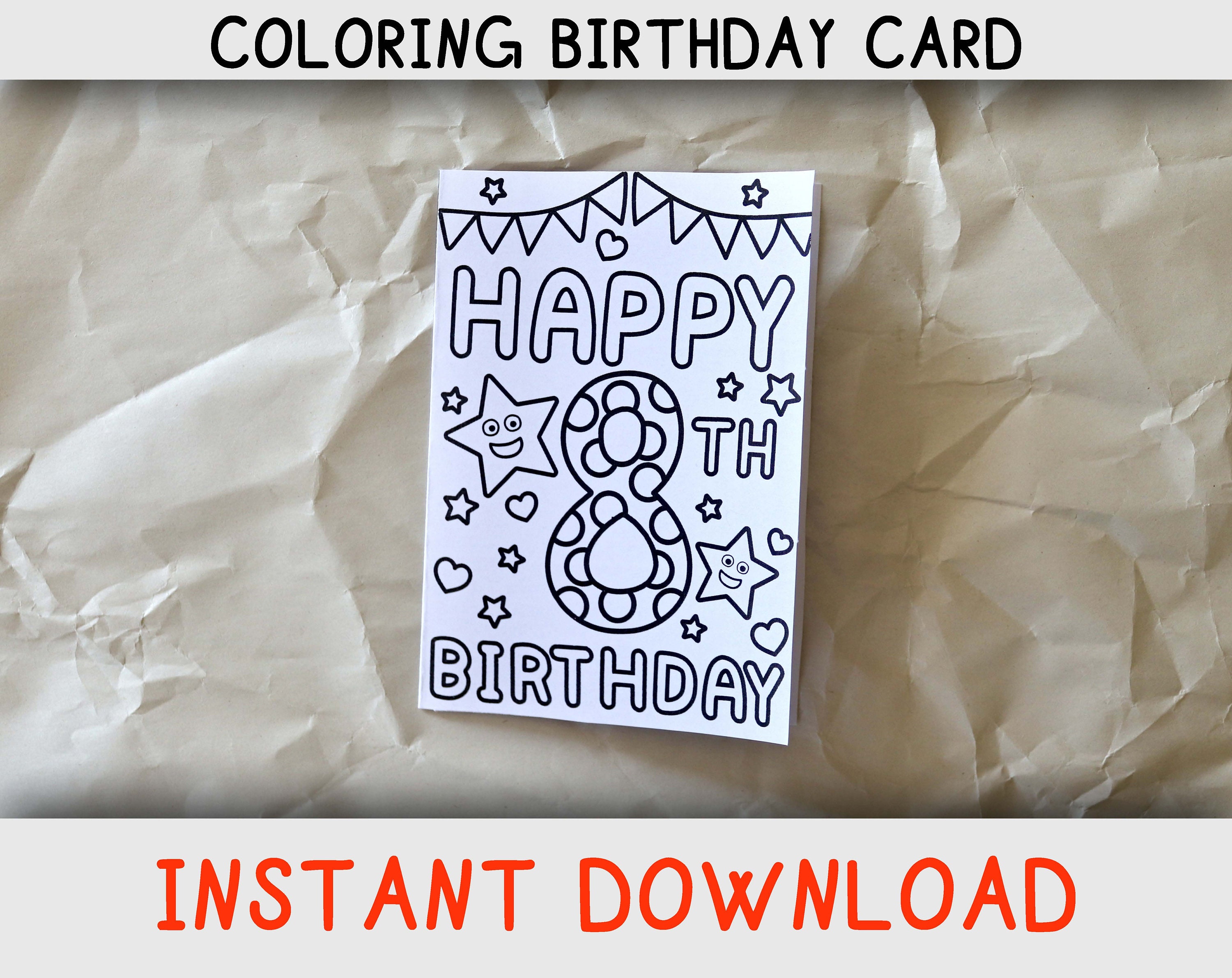 Happy Birthday Coloring Card for Eight Year Old Who Loves Coloring ...