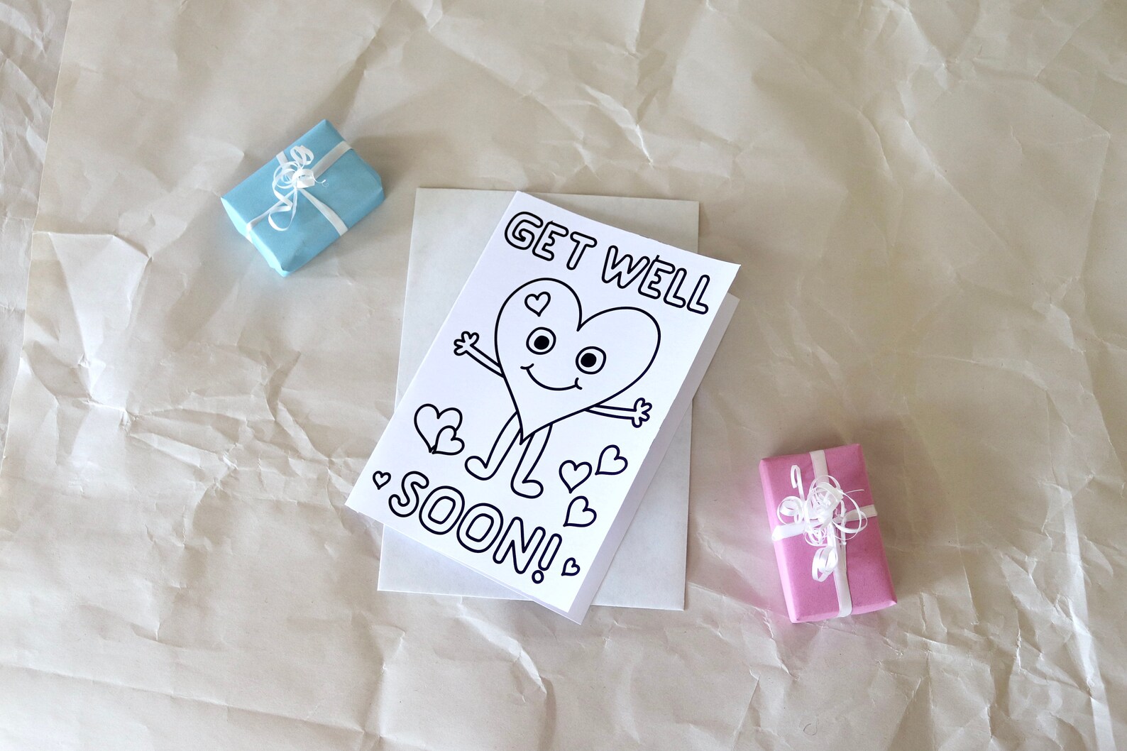 Printable Coloring Get Well Soon Card With Hugging Heart, Instant ...