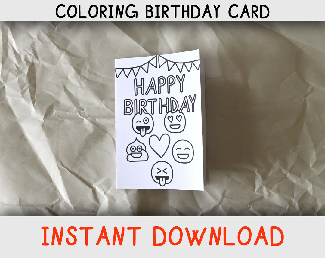 Emoji Birthday Coloring Card: Printable A6 Card for Kids (digital ...