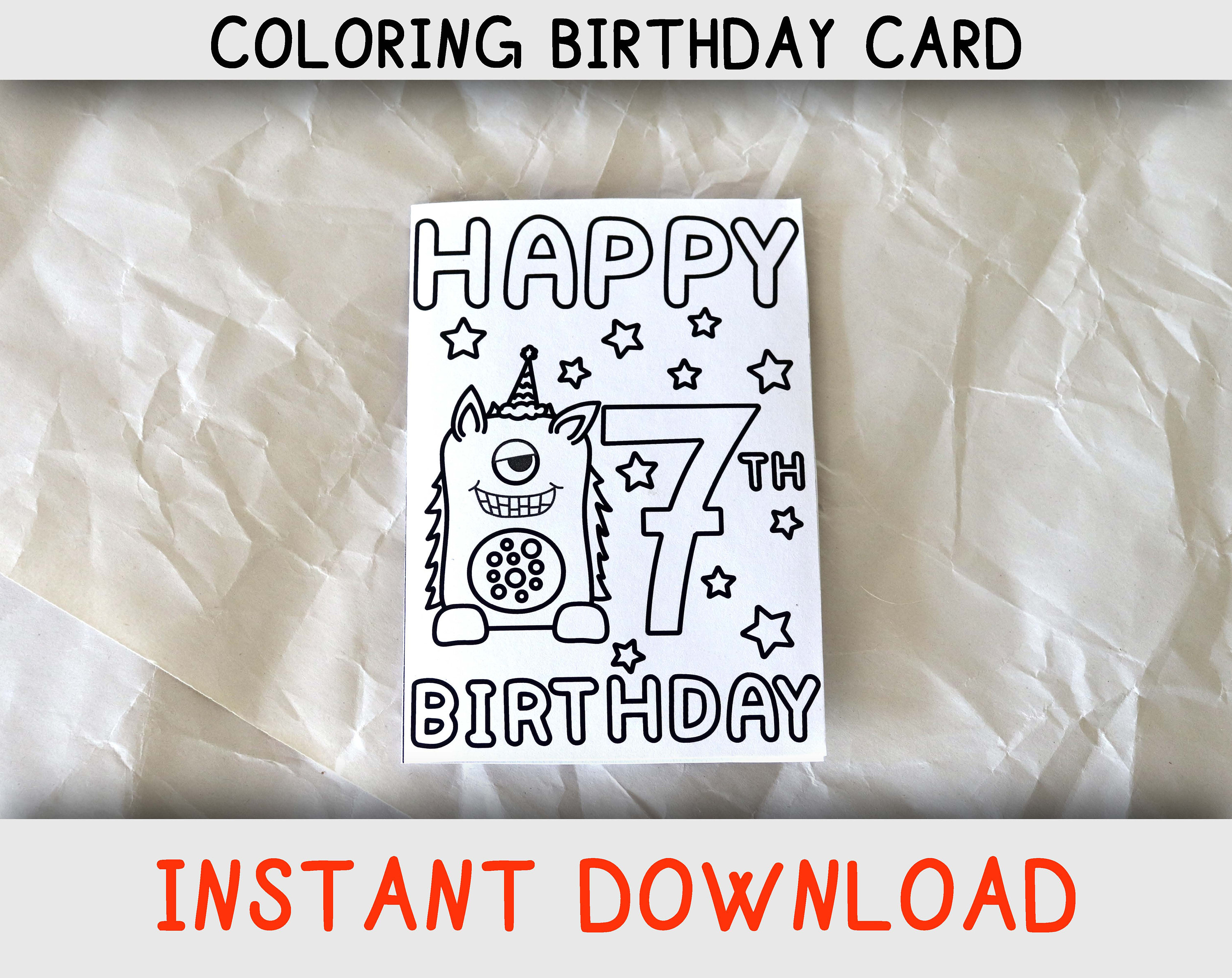 Happy Birthday Coloring Card for Seven Year Old Who Loves Coloring ...