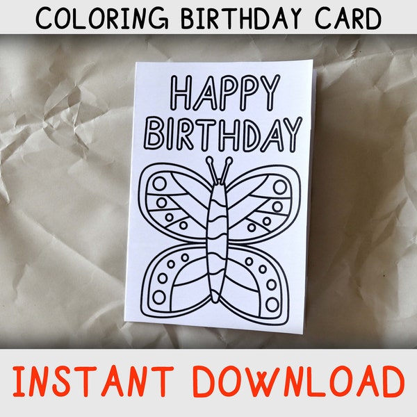 Butterfly Happy Birthday Coloring Pages - Etsy
