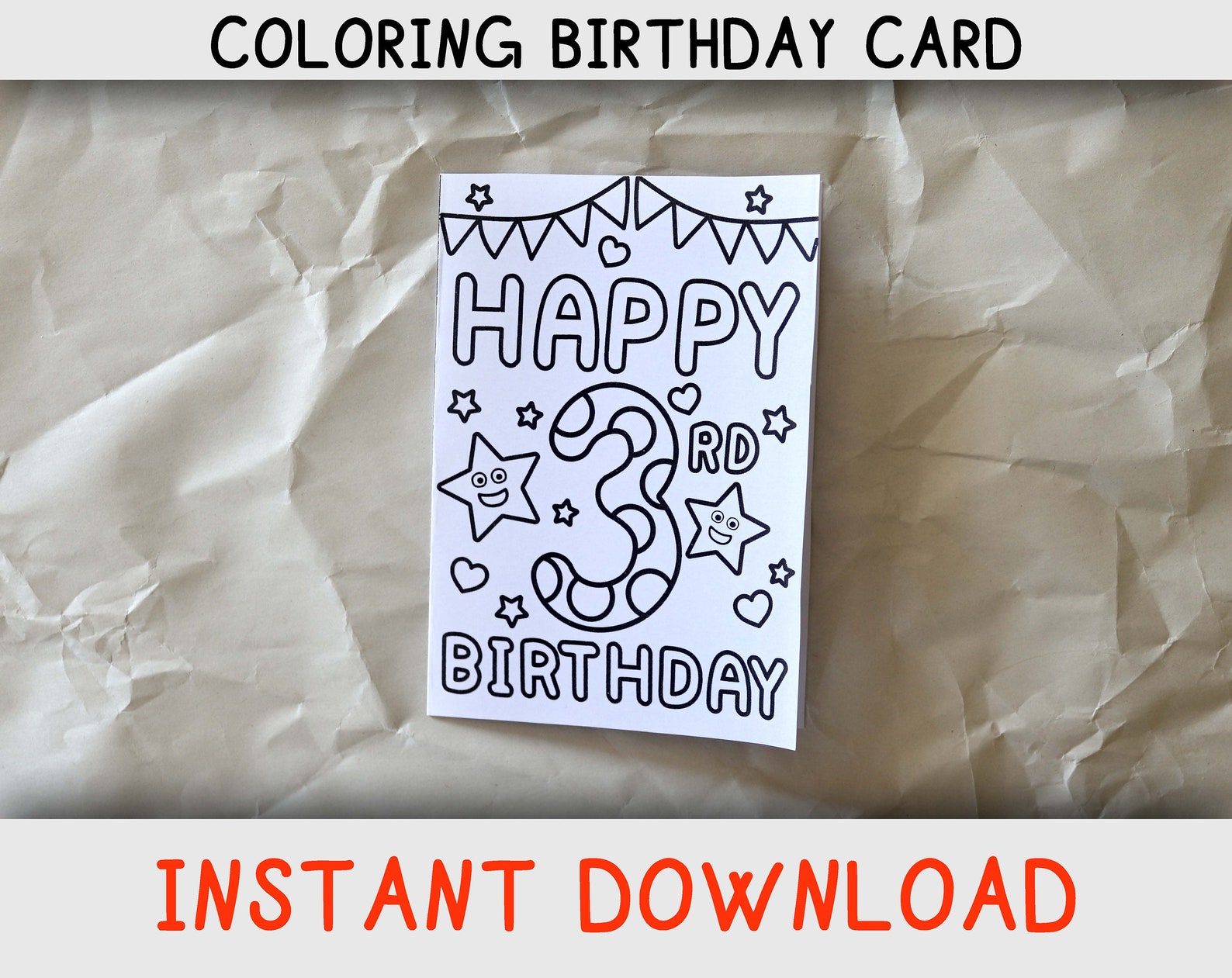 3rd Birthday Coloring Card: Printable (digital Download) - Etsy