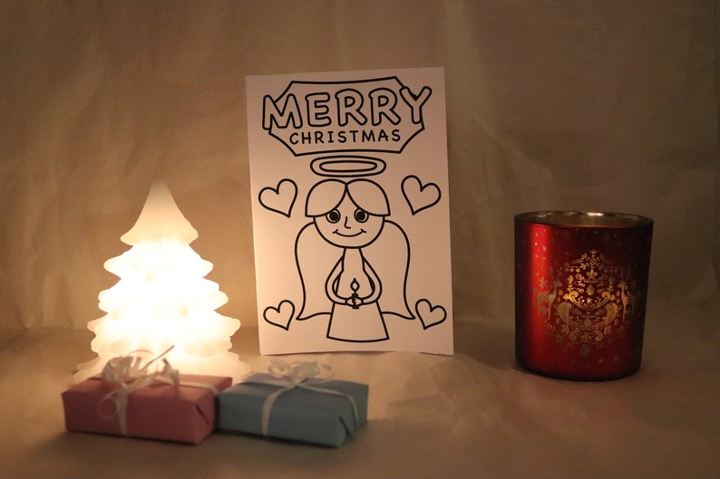 Printable Foldable Coloring Merry Christmas Card With an Angel and ...