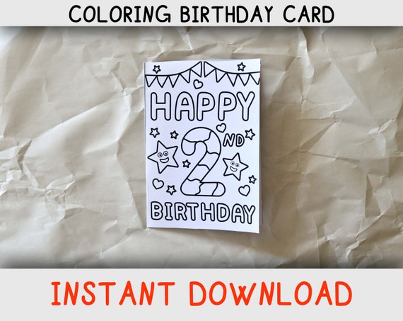 Happy Birthday Coloring Card for Two Year Old Who Loves - Etsy