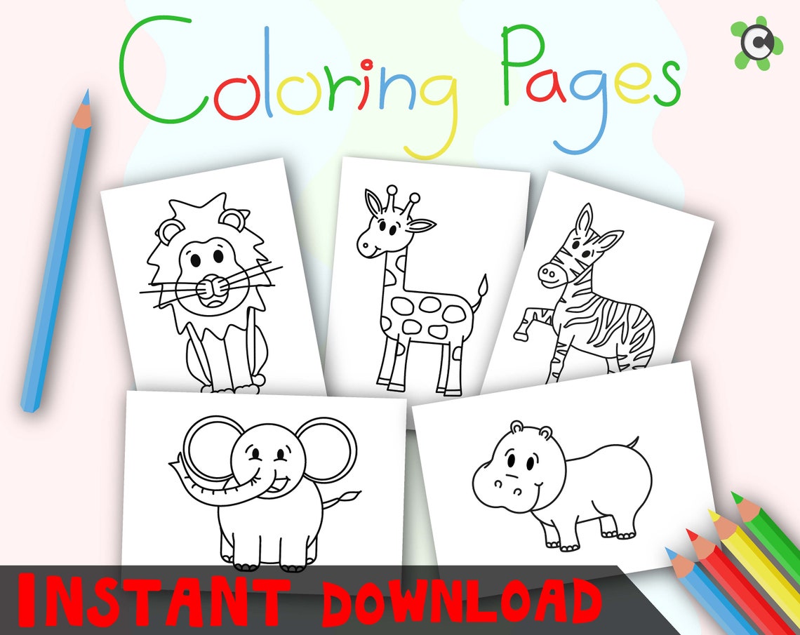 Wild Animals Coloring Pages Instant Download Coloring Pages | Etsy
