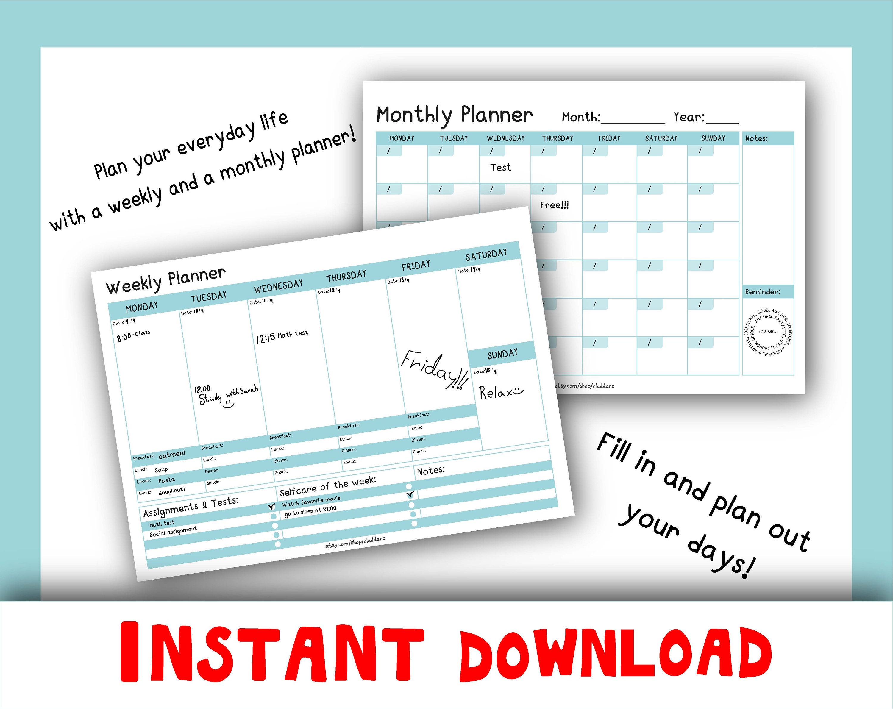 Printable Blue School Planner Set, Practice Questions and Practice Test ...