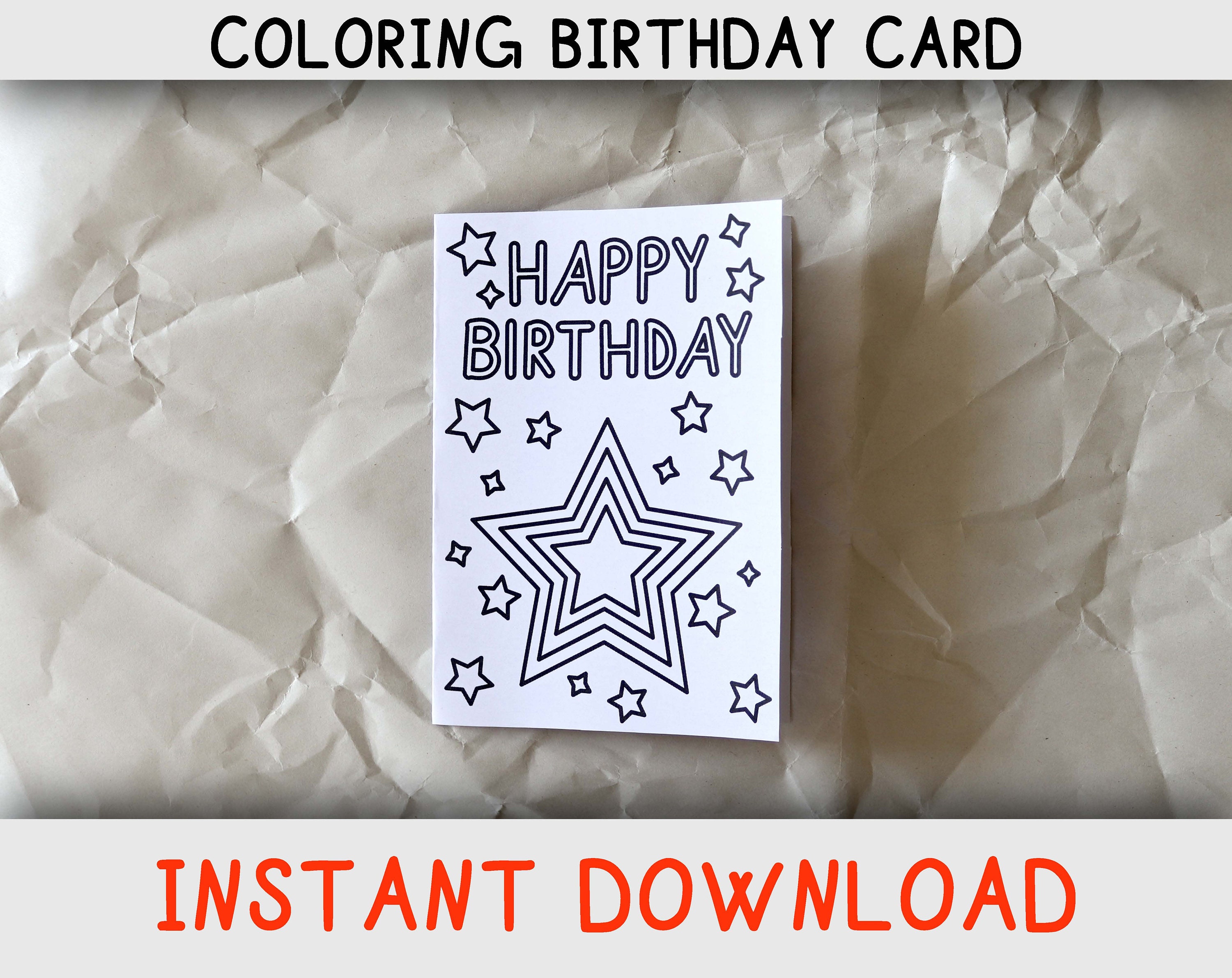 Happy Birthday Coloring Card for Kids Who Loves Stars and Coloring ...