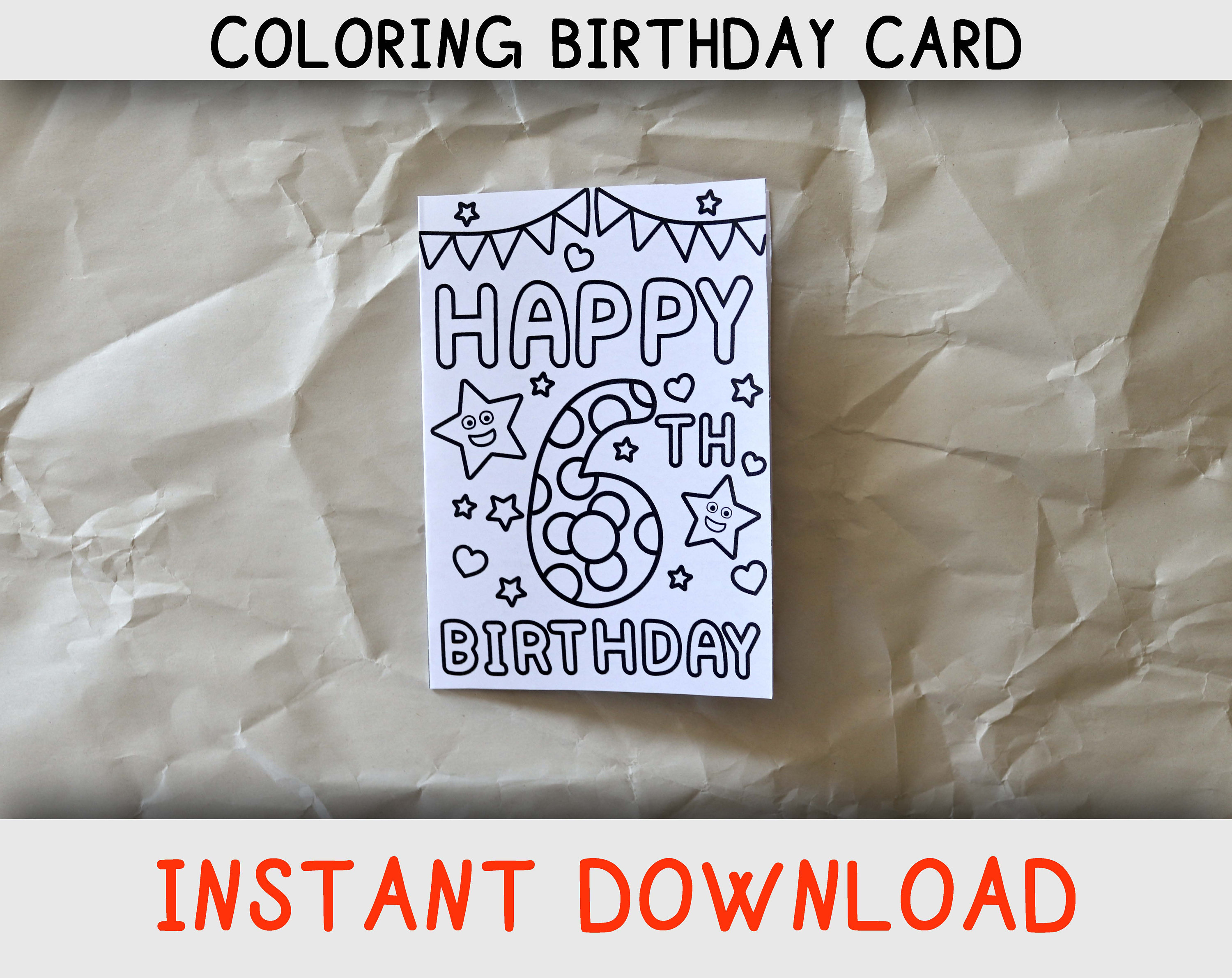 Happy Birthday Coloring Card for Six Year Old Who Loves Coloring Pages ...
