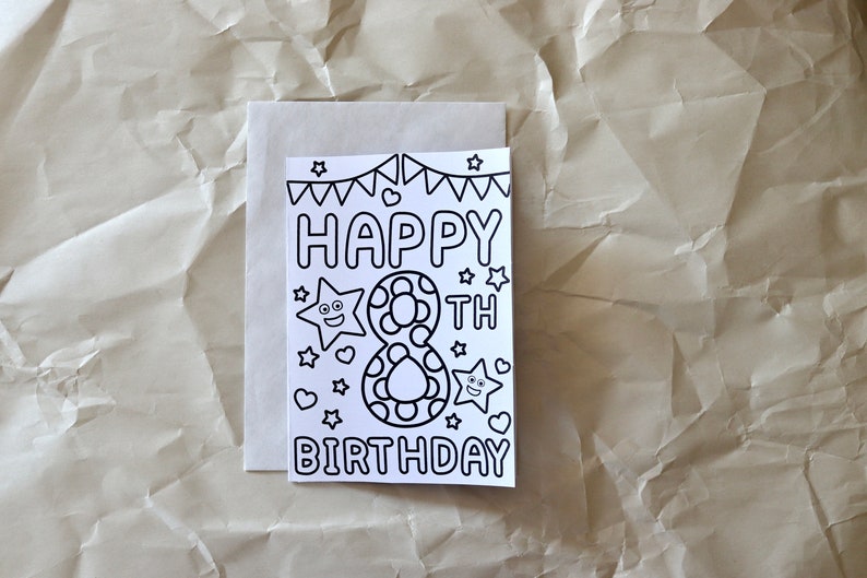 Happy Birthday Coloring Card for Eight Year Old Who Loves Coloring ...