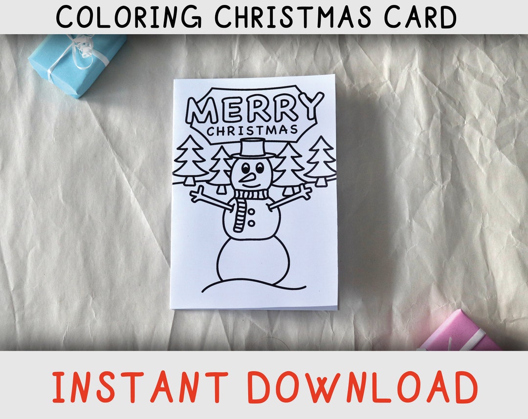 Printable Coloring Christmas Card With Hugging Snowman, Instant Digital ...