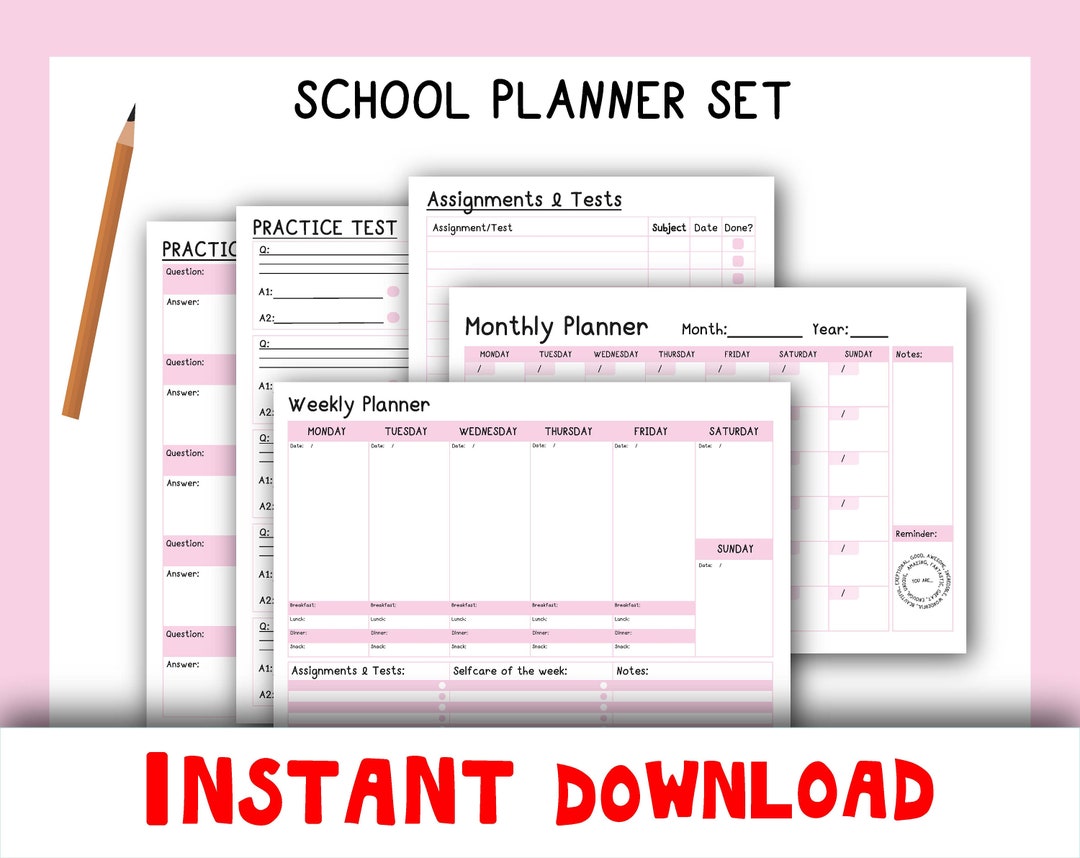 Printable Pink School Planner Set, Practice Test and Practice Questions ...