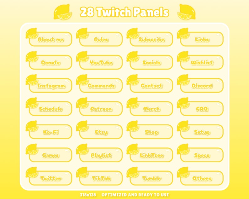 28 Cute Yellow Lemon Fruit Twitch Stream Panels - Etsy