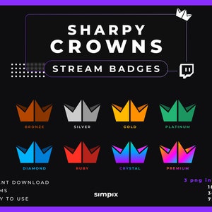 8 Twitch Sub Stream Badges | Sharpy Crowns | Twitch - Etsy