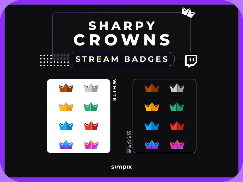8 Twitch Sub Stream Badges | Sharpy Crowns | Twitch - Etsy
