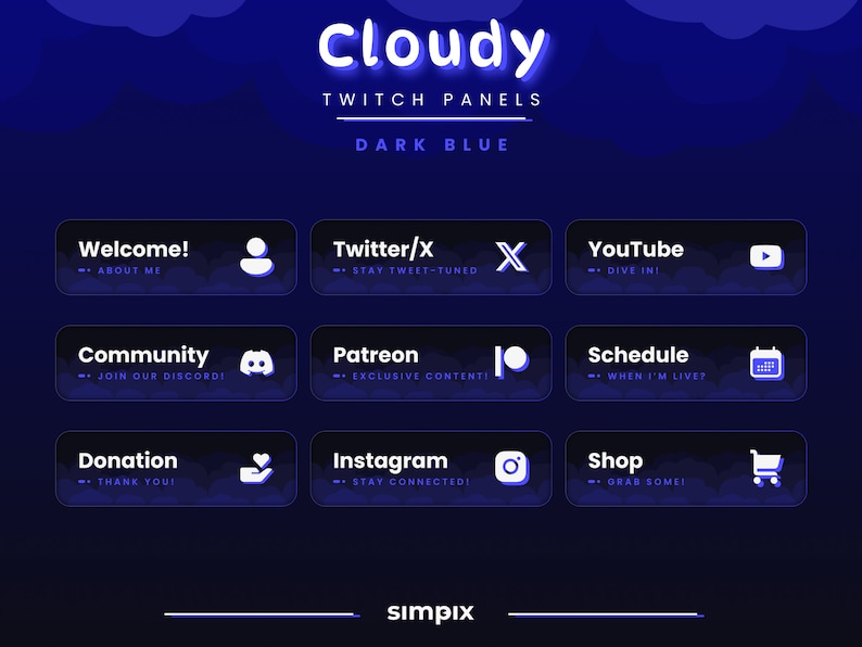 Cloudy Twitch Panels | Dark Blue | 17 Panels - Etsy