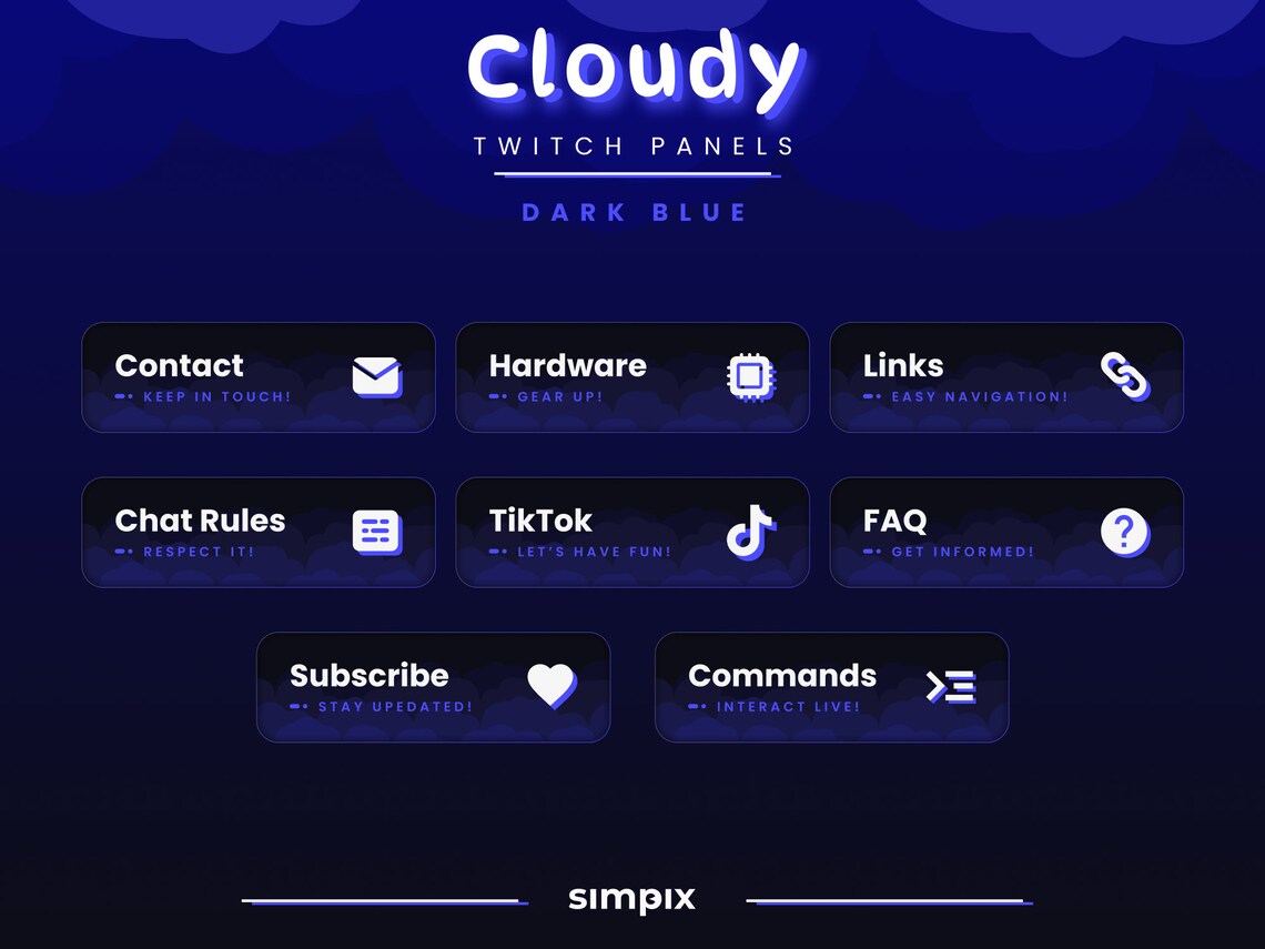 Cloudy Twitch Panels | Dark Blue | 17 Panels - Etsy