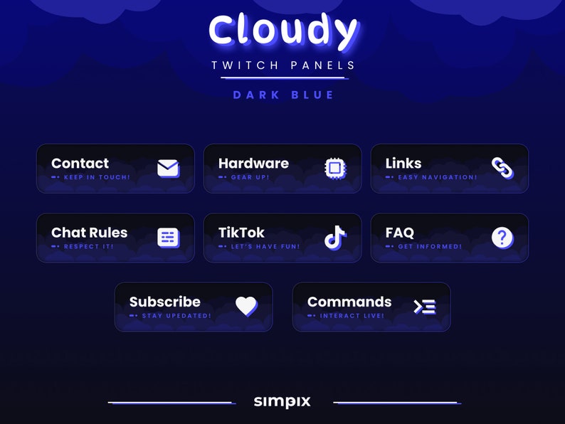 Cloudy Twitch Panels | Dark Blue | 17 Panels - Etsy
