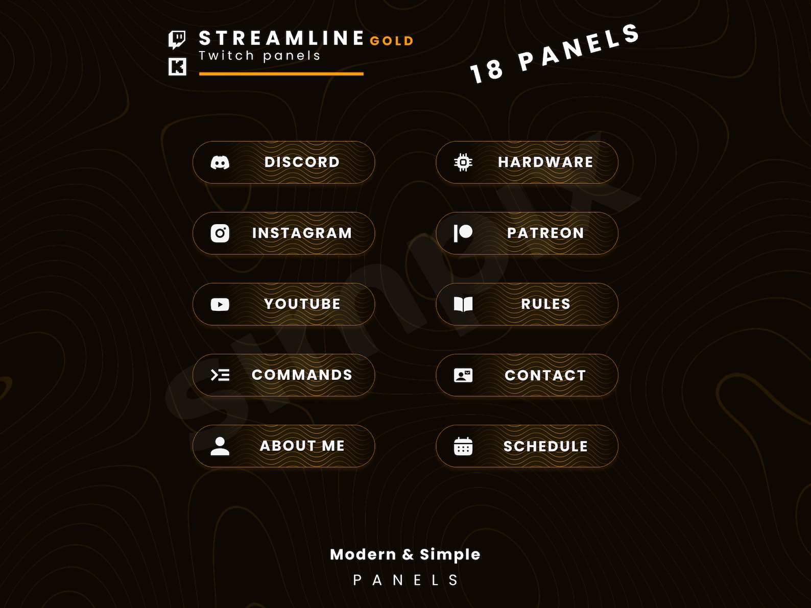 Gold Streamline - Modern and Simple Twitch/kick Panels | 18 PANELS PACK ...