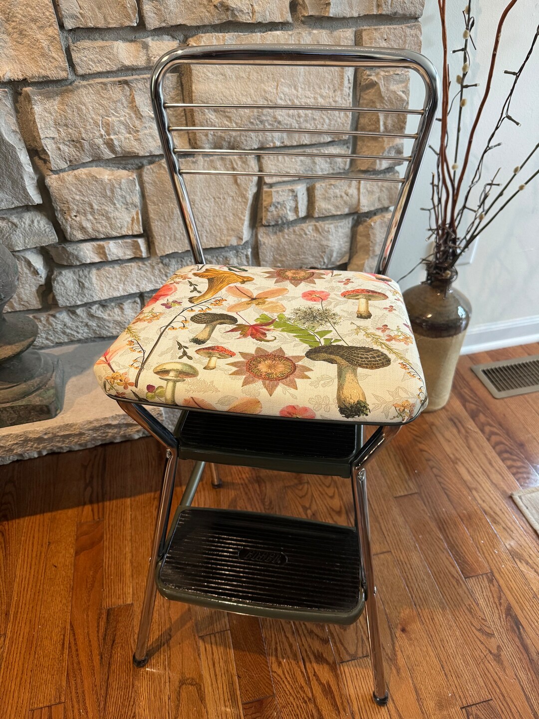 Vintage Cosco Stool, 1960s Style With Mushroom Print Fabric - Etsy