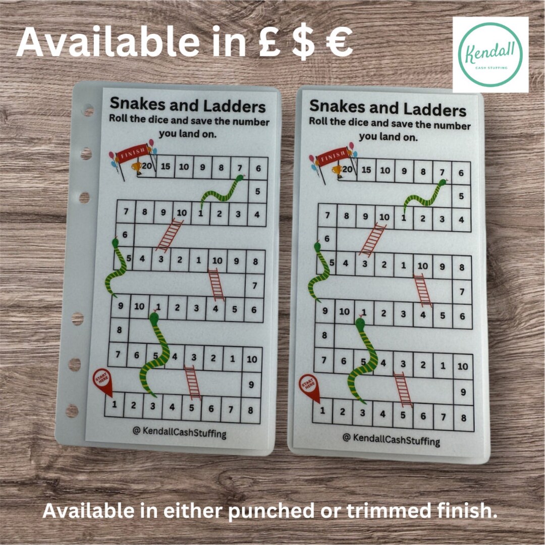 Snakes and Ladders Savings Tracker, Cash Savings Template, Challenge for A6 Binder - Etsy