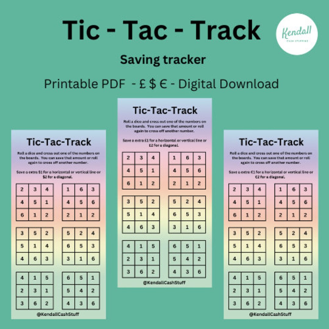 Tic-tac-track Savings Tracker, Digital Cash Savings Template, Download ...