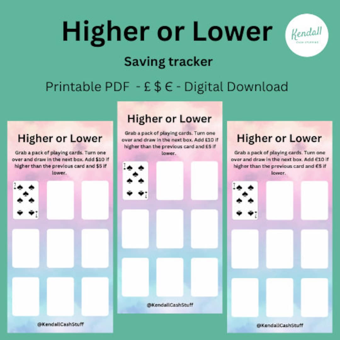Higher or Lower Savings Tracker, Digital Cash Savings Template ...