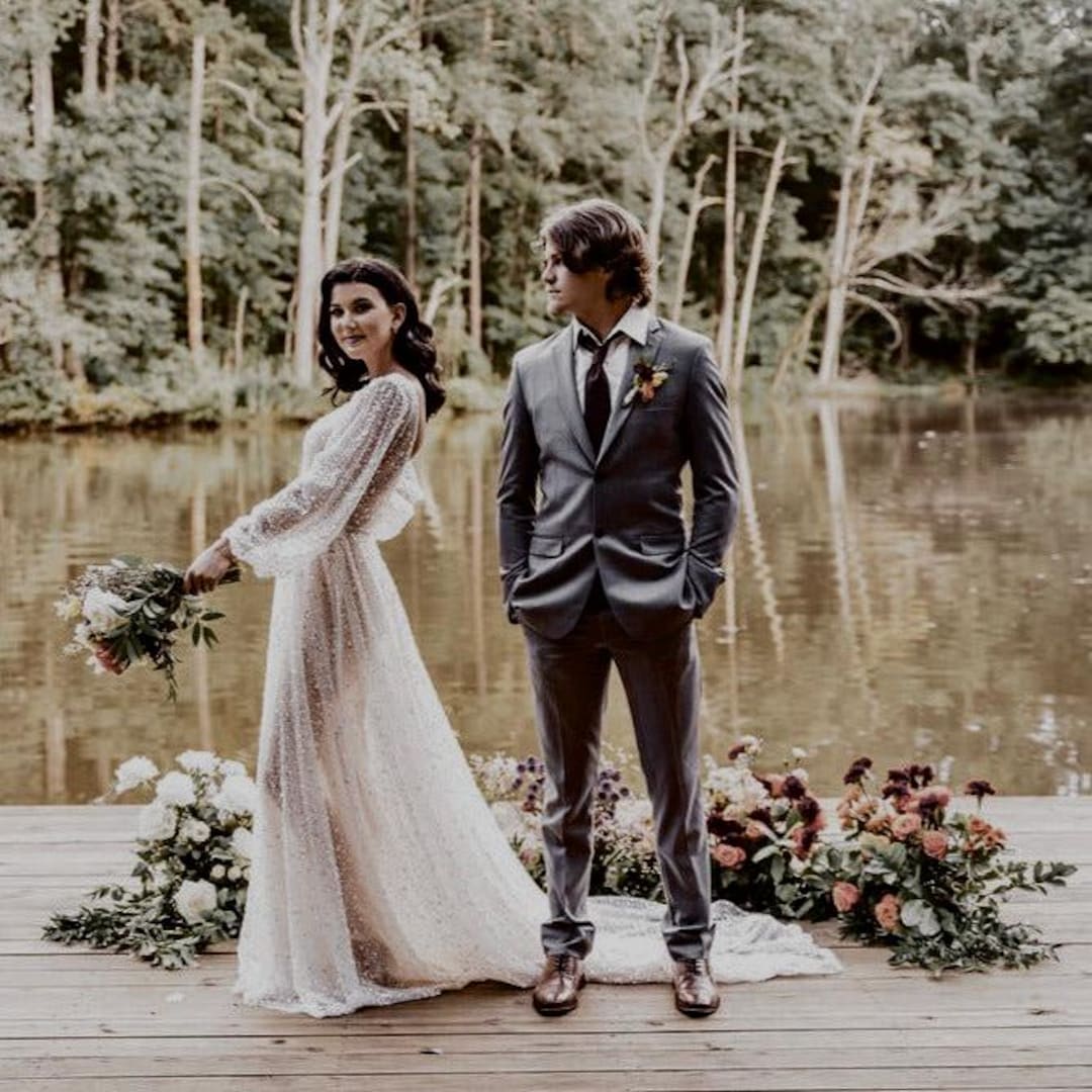 QUEEN HANNAH | Sparkly Sequin Wedding Dress | Long Sleeve Illusion ...