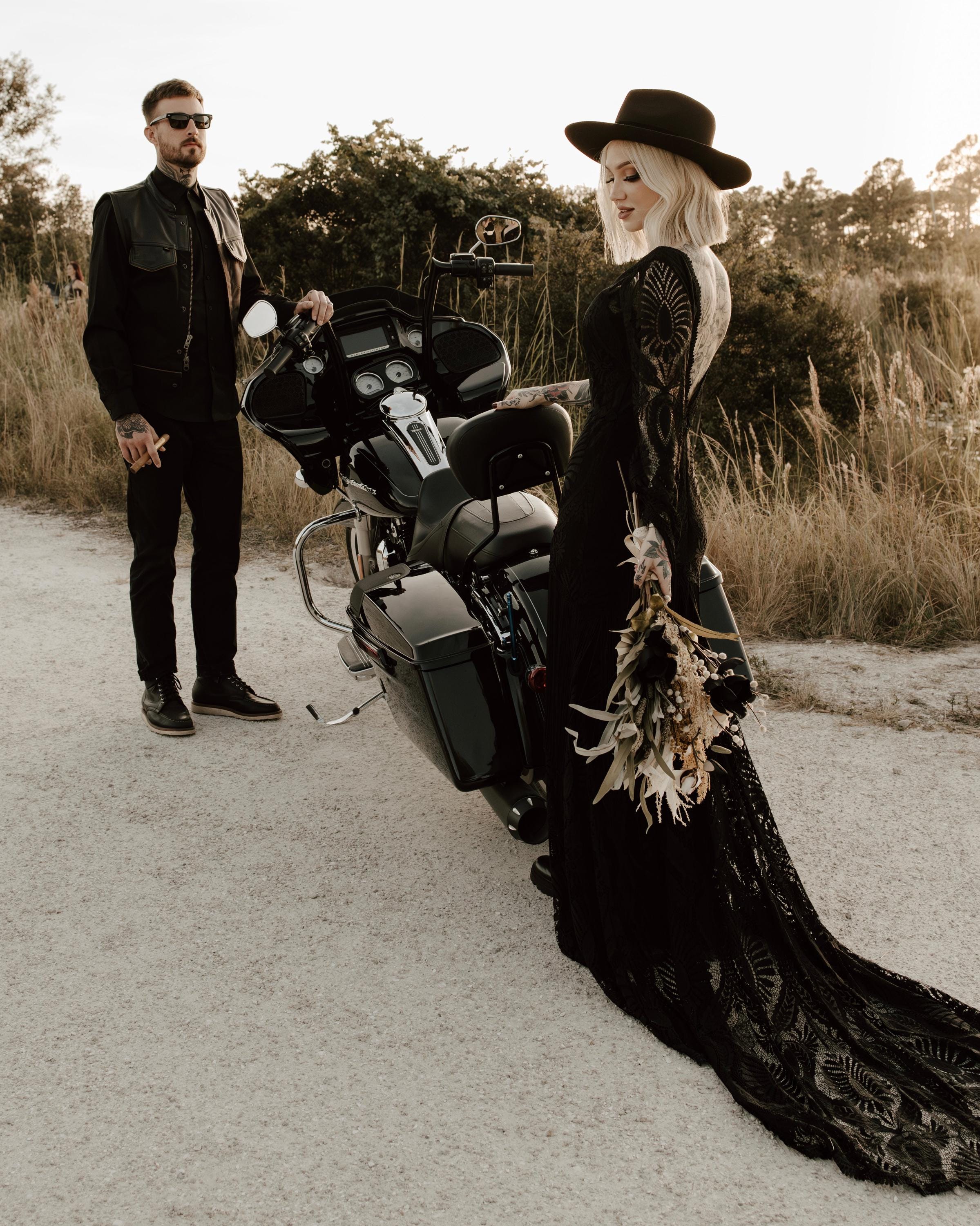 QUEEN RAVEN | Black Boho Wedding Dress With Fringe Sleeves & Train ...