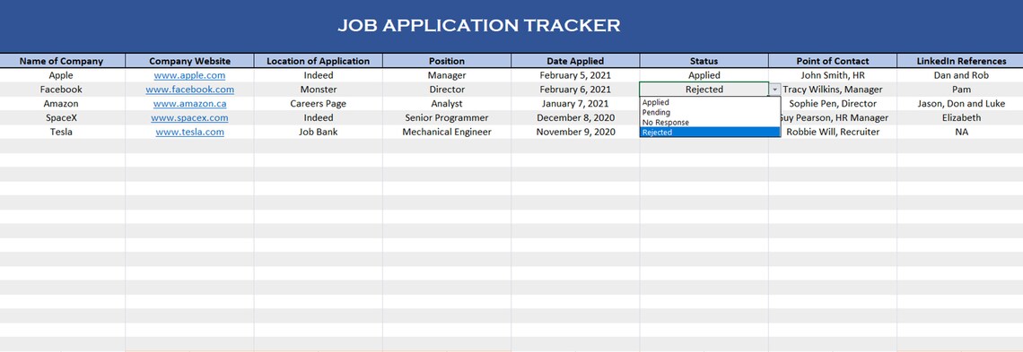 Job Application Tracker Spreadsheet Digital Download | Etsy