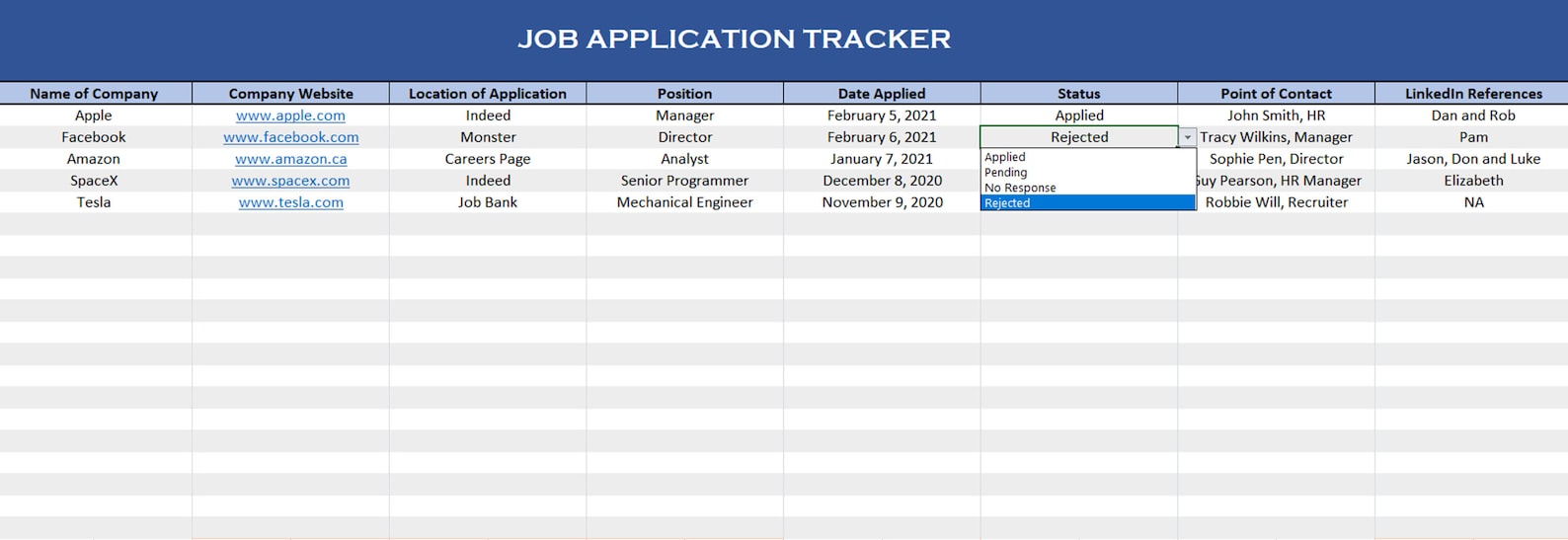 Job Application Tracker Spreadsheet Digital Download | Etsy