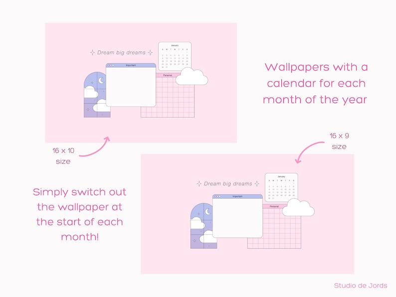 Pink Aesthetic Theme Desktop Wallpaper Organizer, 2026 Monthly Calendar ...