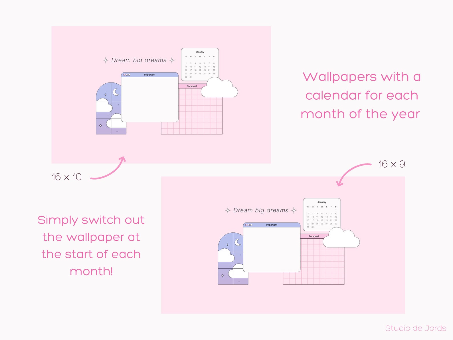 Pink Aesthetic Theme Desktop Wallpaper Organizer 2022-2023 - Etsy