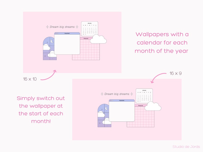 Pink Aesthetic Theme Desktop Wallpaper Organizer 2022-2023 - Etsy